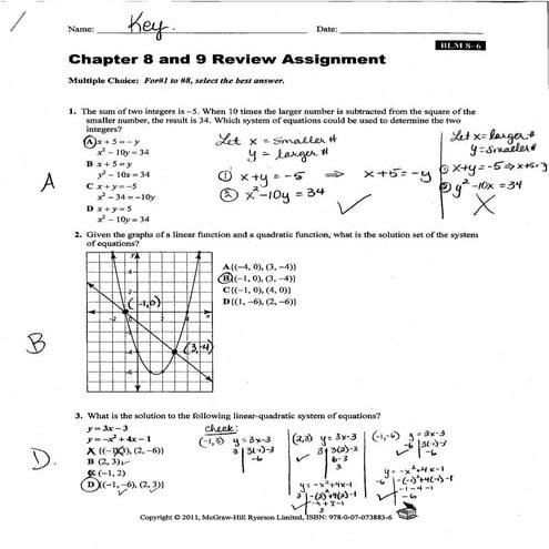 Ch. 8&9 review assignment key | PDF