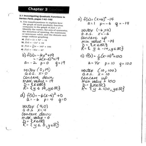 Mrs. Sack's Pre-Calc 20 Ch. 4 review assignment answer key | PDF