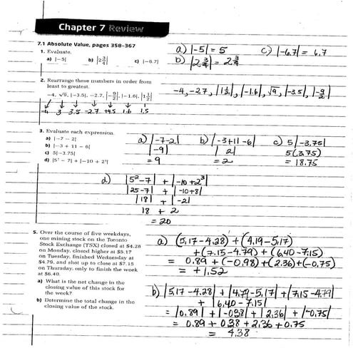 Mrs. Sack's Pre-Calc 20 Ch. 7 review assignment (text) answer key | PDF