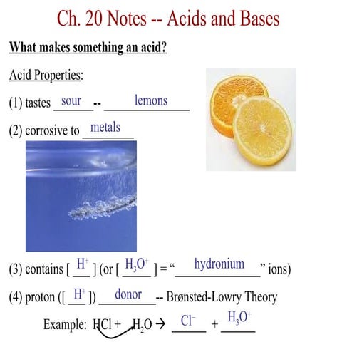 Ch. 20 & 21 notes (acids & bases) teacher | PPT | Chemistry | Science