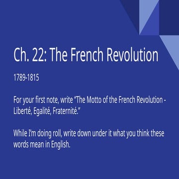 World History; Chapter 22 - The French Revolution - Grade 9 | PPT