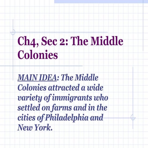 Ch 4, Sec 2 Middle Colonies | PPT