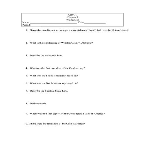 AHSGE Social Studies Ch. 5 worksheet | DOC