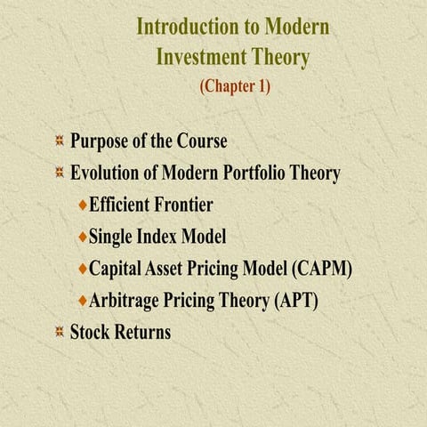 Chapter One: Introduction to Investment Analysis | PPT