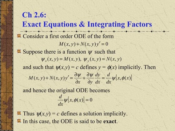 Exact & non differential equation | PPTX | Physics | Science