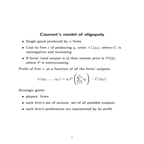 Cournot’s model of oligopoly | PDF