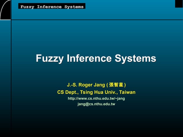 Fuzzy Inference Systems By J S Rager Jan Ppt