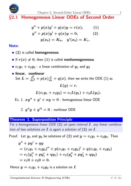 Second order homogeneous linear differential equations | PPTX