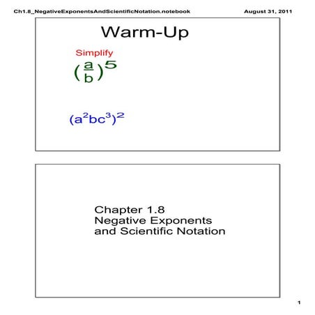 Ch1.8 Negative Exponents and Scientific Notation. | PDF