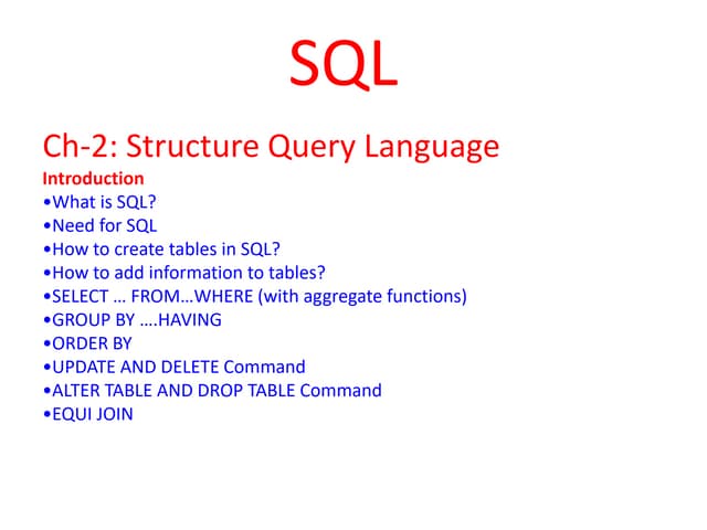Its About A Sql Topic For Basic Structured Query Language Ppt