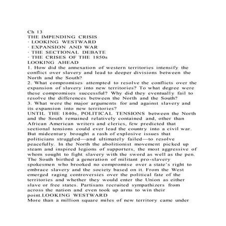 Ch 13THE IMPENDING CRISIS· LOOKING WESTWARD· EXPANSION AND W | DOCX ...