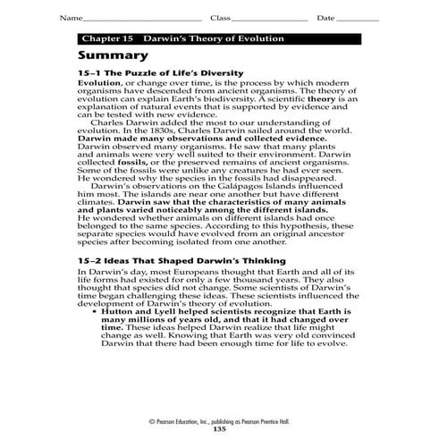 Ch 15 Darwin's Theory of Evolution | PDF