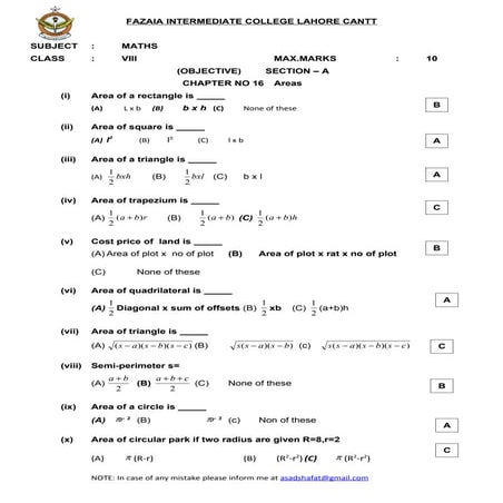 MCQ's for 8th class Ch16 | PDF