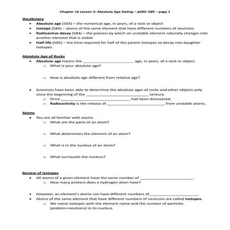 Outline: Chapter 16.3: Absolute Age Dating | PDF