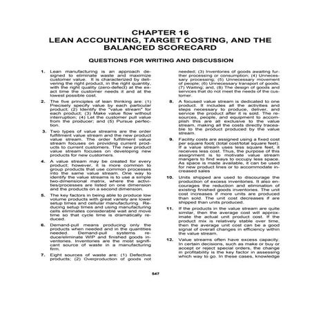 Chapter 16 Lean Accounting, Target Costing, And The Balanced Scorecard ...