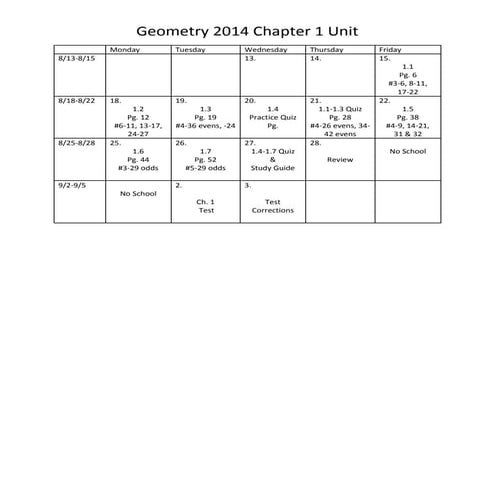 Ch 1 unit schedule | DOCX | Homework and Study | Education