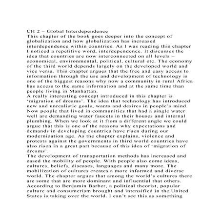 CH 2 – Global InterdependenceThis chapter of the book goes deepe.docx