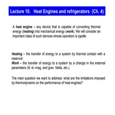 lecture notes on engines and refrigerators | PPT