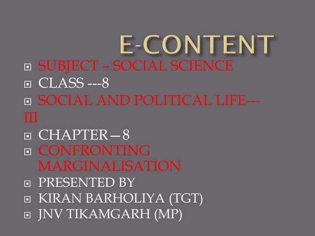 Civics chapter 10 understanding marginalization | PPTX