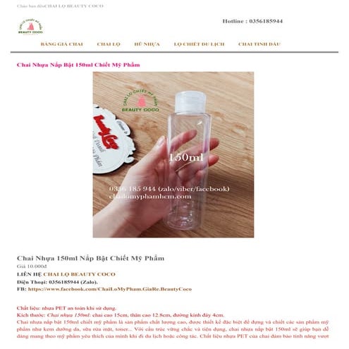 Chai Nhựa Nắp Bật 150ml Chiết Mỹ Phẩm | PDF