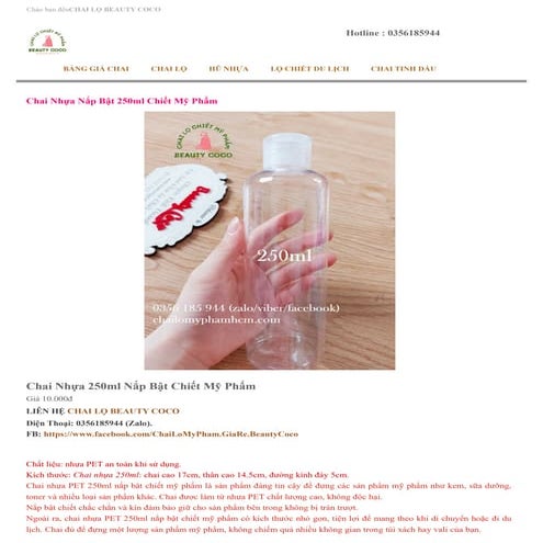 Chai Nhựa Nắp Bật 250ml Chiết Mỹ Phẩm | PDF