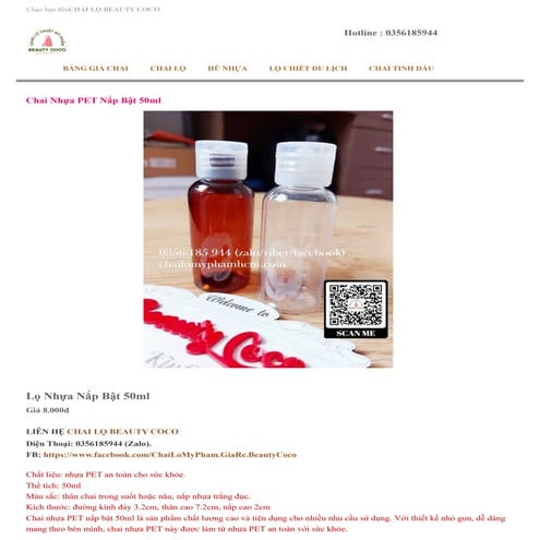 Chai Nhựa PET Nắp Bật 50ml | PDF