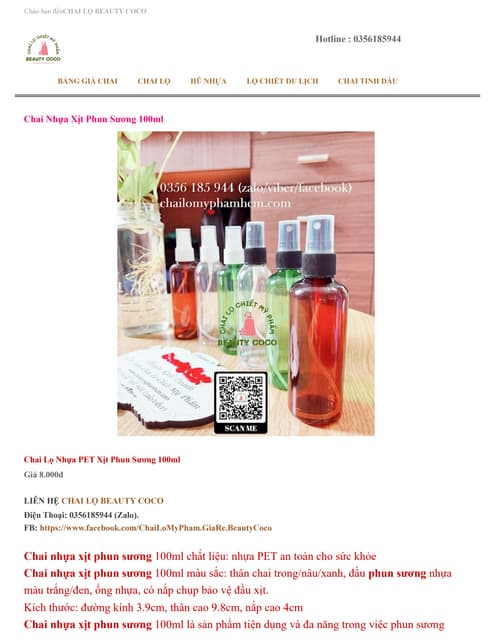 Chai Nhựa Vòi Xịt Ấn Giọt 100ml | PDF