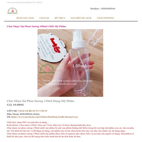 Chai Nhựa Xịt Phun Sương 150ml Chiết Mỹ Phẩm | PDF