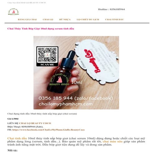 Chai Thủy Tinh Bóp Giọt 10ml đựng serum tinh dầu | PDF