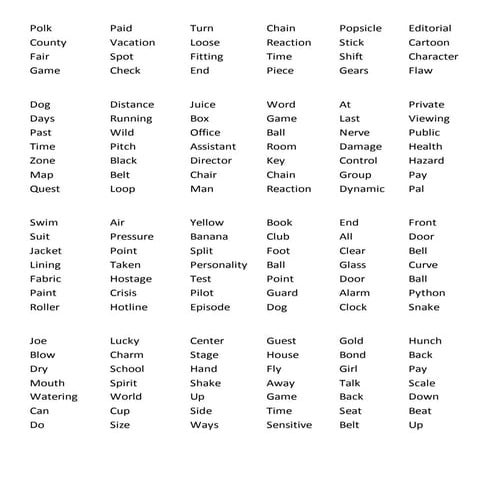 Chain Reaction Word Game Examples