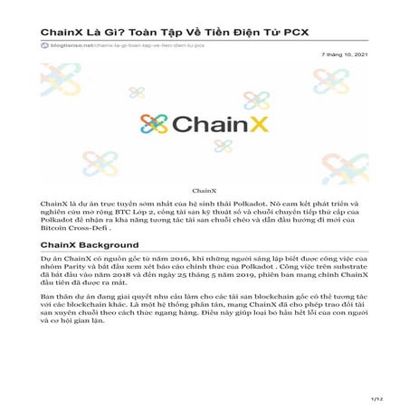 ChainX Là Gì? Toàn Tập Về Tiền Điện Tử PCX | PDF