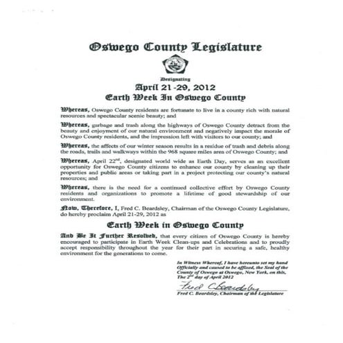 Chairman of the legislature fred c. beardsley oswego county, ny 2012 | PDF