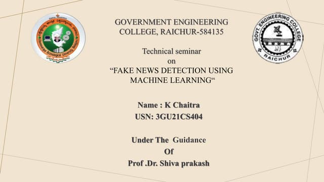Fake News Detection Using Machine learning algorithm | PPTX | Computing | Technology & Computing