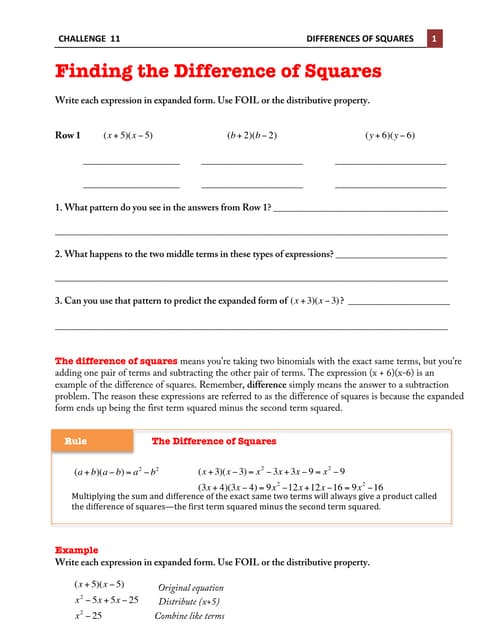 Challenge 9 multiplying binomials | PDF