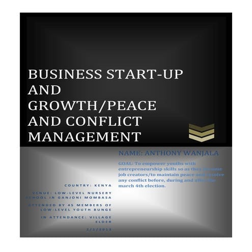[Challenge:Future] YOUTH ENTREPRENEURS/PEACE AND CONFLICT MANAGEMENT | DOCX