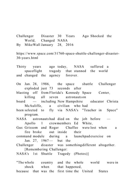 Case Study 1The Challenger Space Shuttle disasterand the.docx