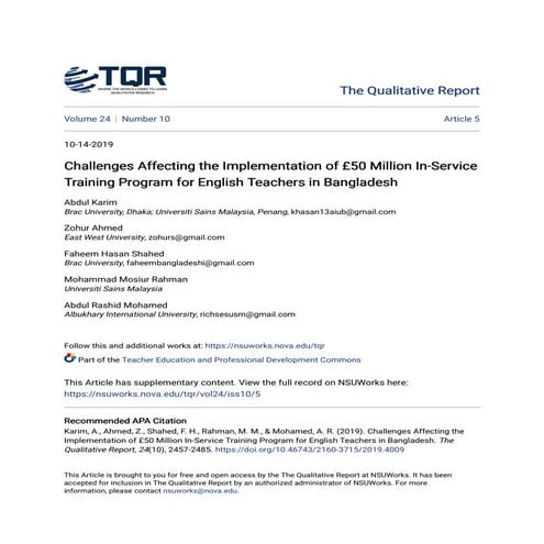 Challenges Affecting the Implementation of £50 Million In-Service Training Program for English ...
