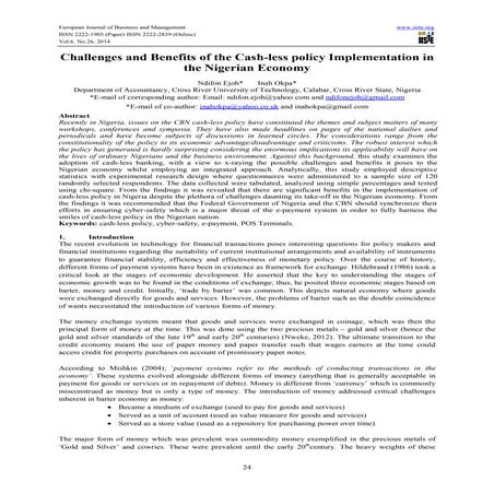Challenges and benefits of the cash less policy implementation in | PDF