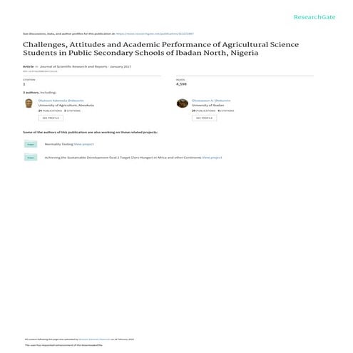 Challenges, Attitudes and Academic Performance of Agricultural Science ...