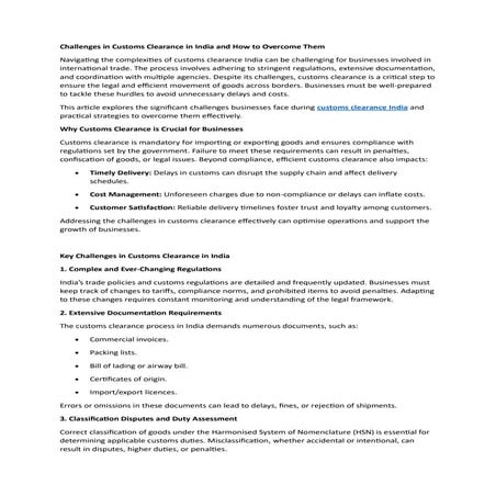 Challenges in Customs Clearance in India and How to Overcome Them | PDF