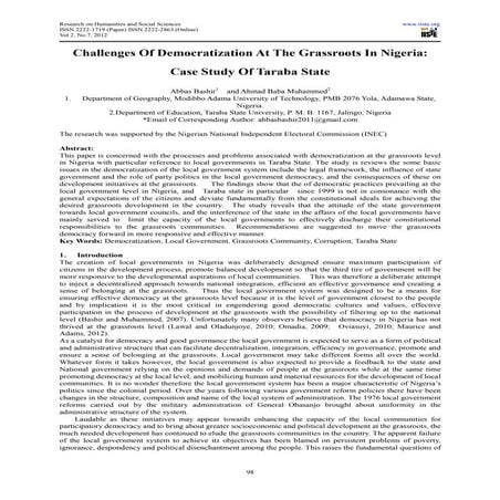Challenges of democratization at the grassroots in nigeria case study ...
