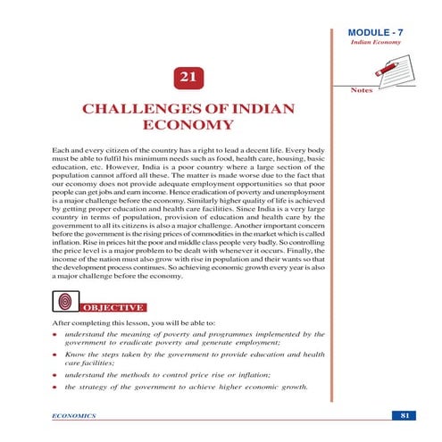 Challenges of indian econmy | PDF | Government Support and Welfare ...