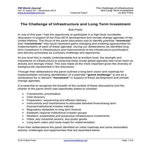Challenges of infrastructure and long term investment | PDF