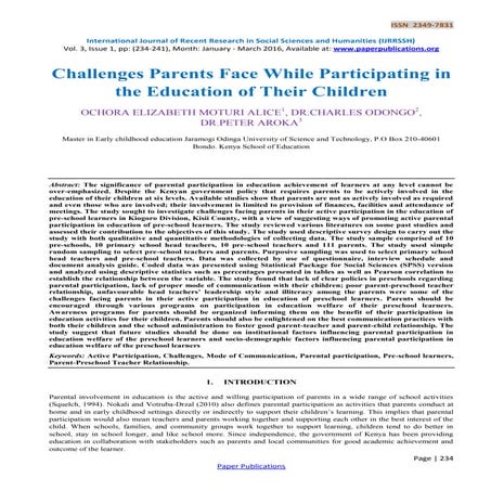 Challenges Parents Face While Participating in the Education of Their ...