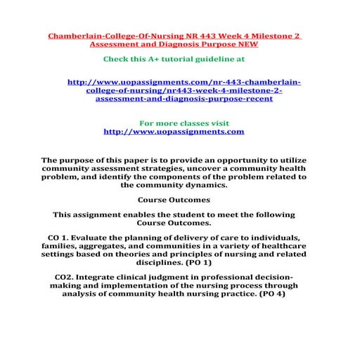 Chamberlain college-of-nursing nr 443 week 4 milestone 2 assessment and ...