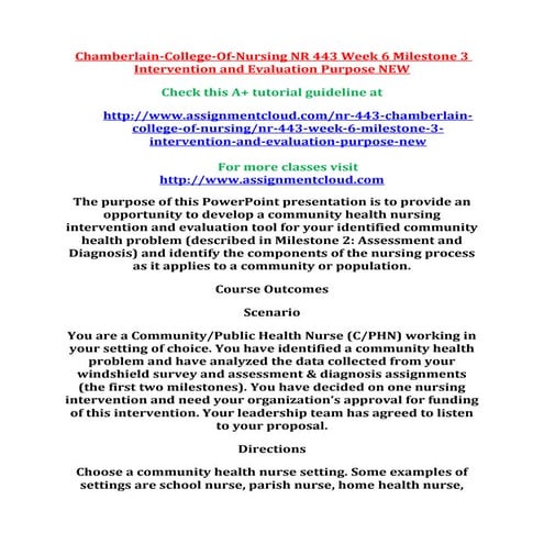 Chamberlain college-of-nursing nr 443 week 6 milestone 3 intervention ...