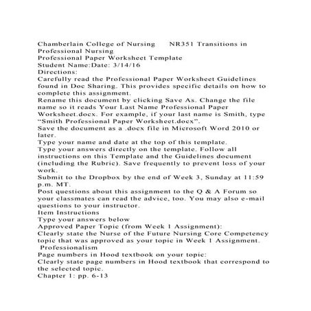 Chamberlain College of NursingNR351 Transitions in Professional N.docx