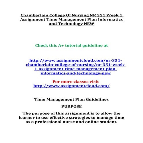 Chamberlain college of nursing nr 351 week 1 assignment time management ...