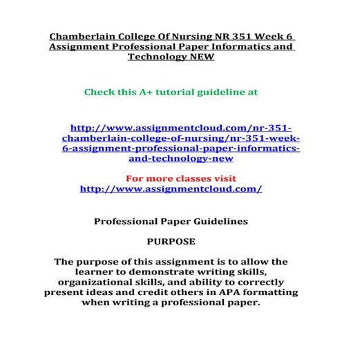 Chamberlain college of nursing nr 351 week 6 assignment professional ...