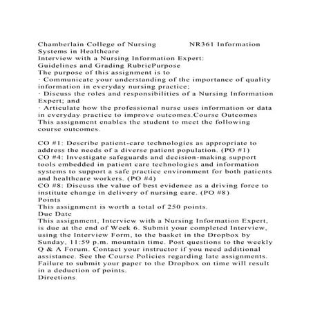 Chamberlain College of NursingNR361 Information Systems in Healt.docx